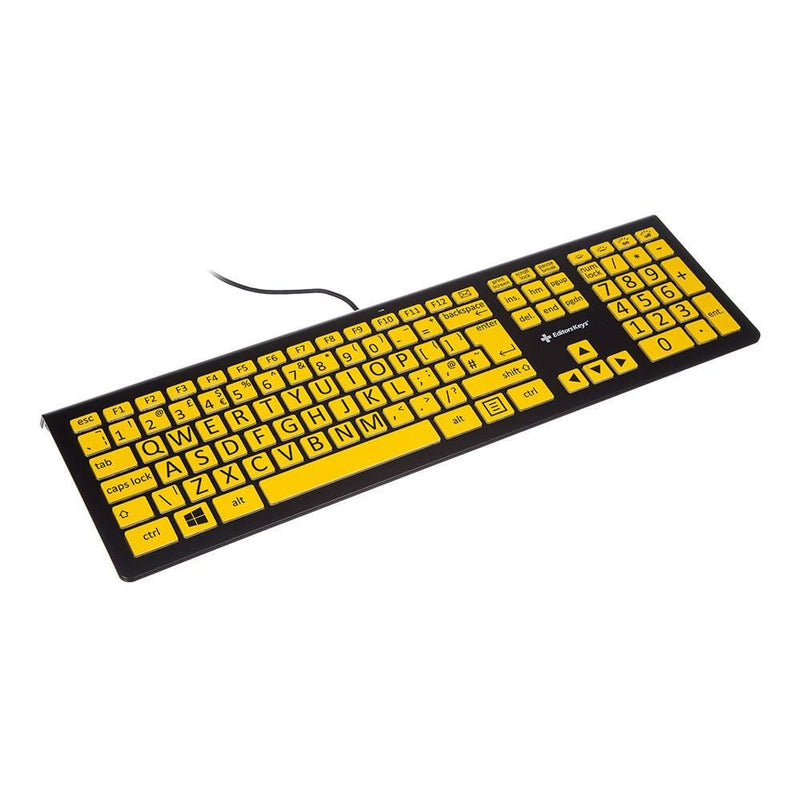 Backlit Large Print Keyboard for Macular Degeneration Black & Yellow