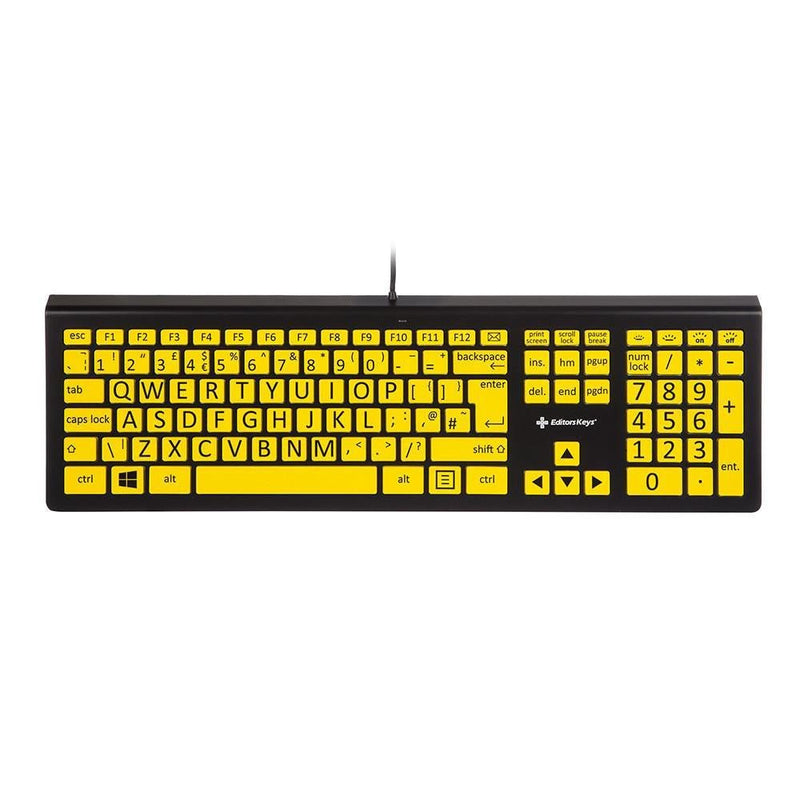 Backlit Large Print Keyboard for Macular Degeneration Black & Yellow